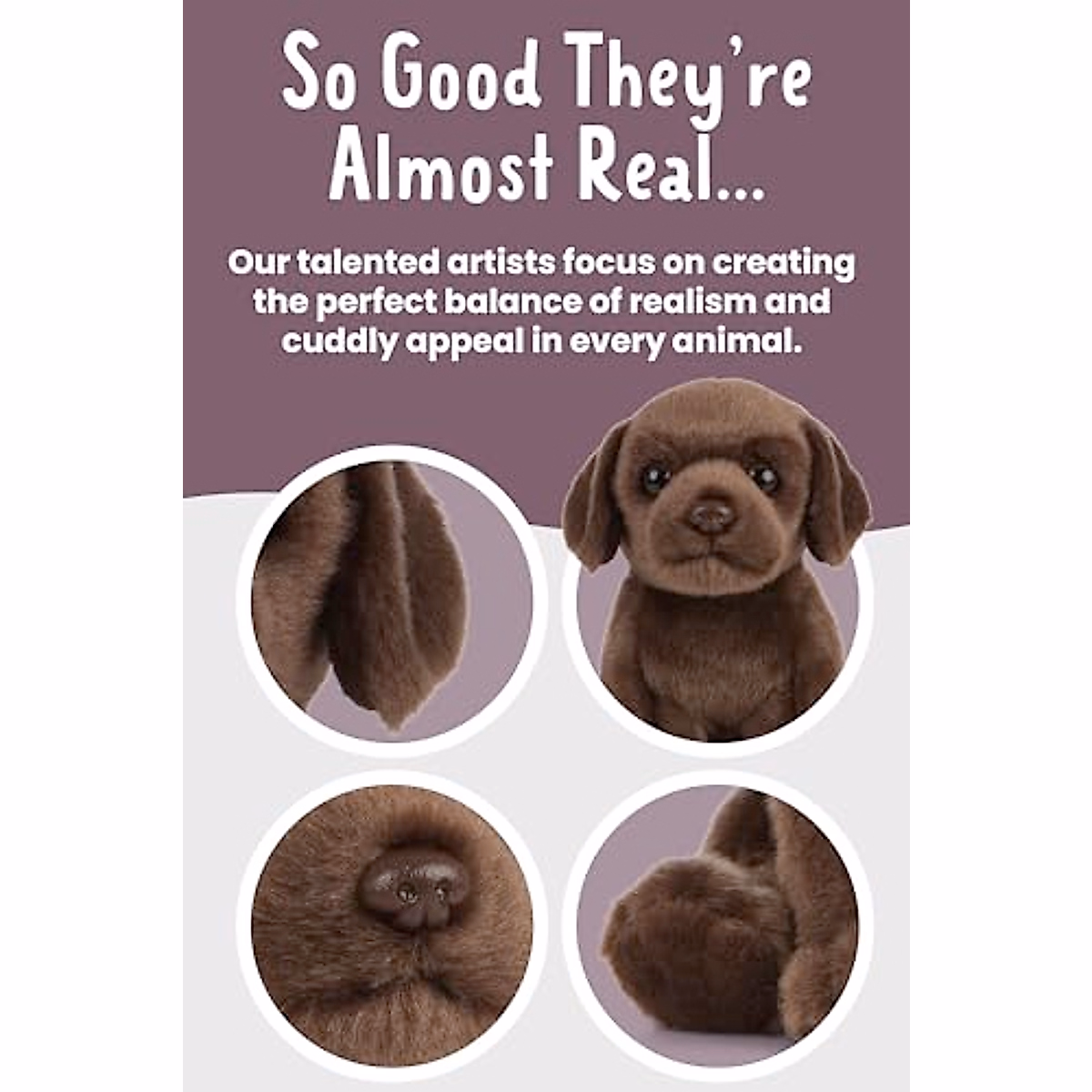 Living Nature Chocolate Labrador Puppy Stuffed Animal | Fluffy Dog Animal | Soft Toy Gift for Kids | 6 inches