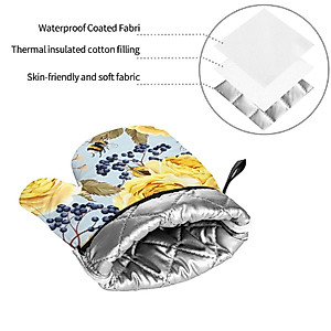 KLATIE Yellow Rose Oven Mitts and Pot Holders Set, Waterproof Heat Resistant Oven Gloves Hot Pads, Oven Mits Potholders for Kitchen Cooking BBQ Baking Grillin, 4-Piece Set
