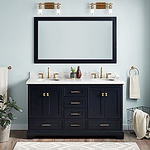Signature Hardware 953665-60-UM-8 Quen 60" Free Standing Double Basin Vanity Set with Cabinet, Vanity Top, and Undermount Sink - 3 Faucet Holes
