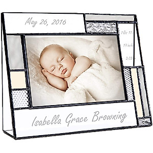 Personalized Baby Picture Frame Grey and Yellow Engraved Glass 4x6 Photo Nursery decor Newborn girl or boy J Devlin Pic 392-46H EP530 (4x6 horizontal)