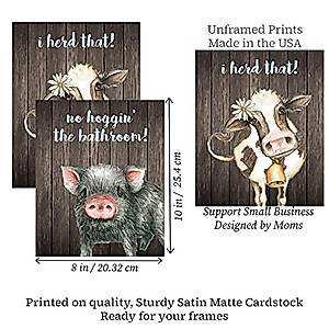 I Herd That! - Funny Farmhouse Bathroom Themed Decor Art Farm Rustic Wood Style Wall Prints Set Cow Pig Poster Signs Typography Cute Rules Toilet Paper Truck