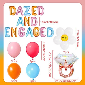 JeVenis Dazed and Engaged Bachelorette Decorations 70s Retro Disco Groovy Bachelorette Party Decoration Daisy Groovy Balloon Bridal Shower Party Backdrop Ring Balloon