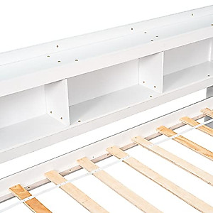 HomSof Twin Bed with L-Shaped Bookcases,Drawers,White