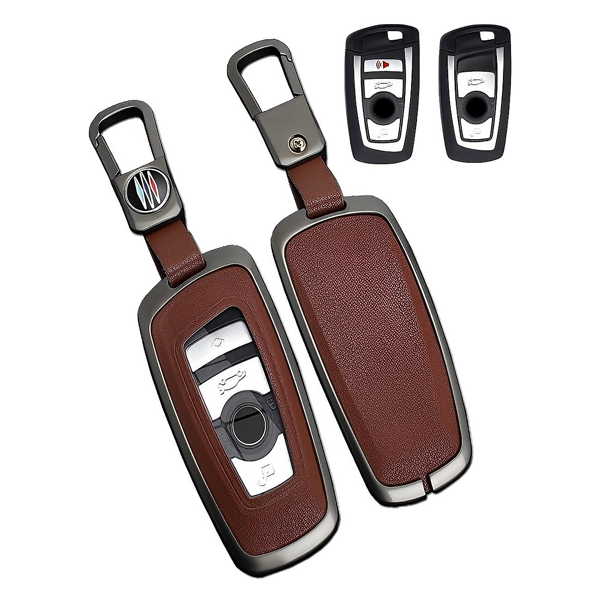 HUBEIVO for BMW Key Fob Cover Case Metal Shell Car Smart Keys Protect Keychain Compatible 1 3 4 5 6 7 Series X3 X4 M5 M6 GT3 GT5 (P-BWAqz-Brown)