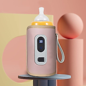 Baby Bottle Warmer Portable Travel Baby Bottle Warmer for Car, 5-Speeds Temperature Adjustment Drink Warm Milk Bottle Insulation Cover with USB Cable