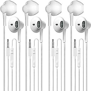 Wired Earbuds Pack of 4, in-Ear Wired Earphones with Microphone Volume Control, Powerful Heavy Bass, High Definition, Headphones Compatible with Android, iPhone, iPod, iPad, MP3 and Most 3.5mm Jack