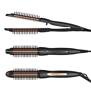 MIRACOMB 3-in-1 Hair Straightener Curling Iron 1.25 Inch Tourmaline Ceramic Flat Iron - Ionic Hot Brush Styler - Anti Scald Curler for Straightening & Curling, 5 Temp Settings (Package May Vary)