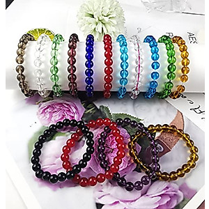 FINZOR 15Pcs 8mm Beaded Stretch Bracelet Handmade Round Glass Bracelet for Women Multicolor Matte Beads Elastic Bracelet Shining Beads Wristband Valentines Jewelry