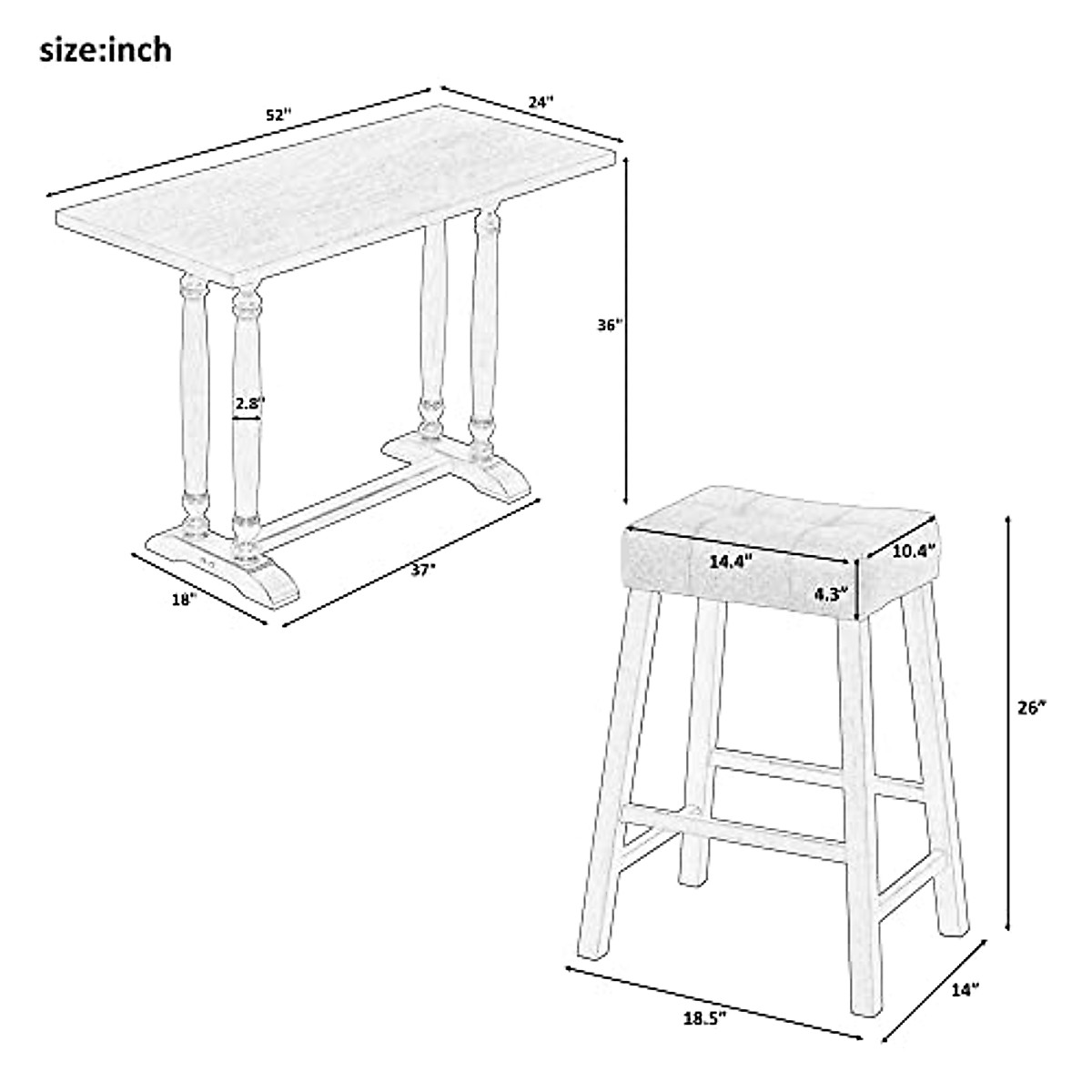 Hlcodca Modern 5-Piece Dining Table Set, Counter Height Dining Furniture with a Rustic Table and 4 Upholstered Stools for Kitchen, Dining Room (Gray@Y)