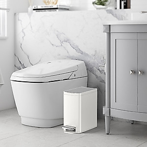 Bscann Bathroom Trash Can with Soft Close Lid,6 Liter / 1.6 Gallon Stainless Steel Step Garbage Can with Removable Bin,White Trash Can for Bathroom,Bedroom,Office(White)