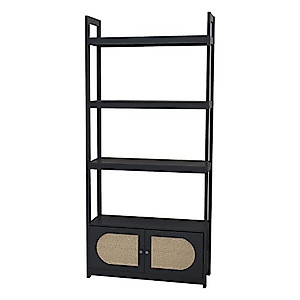 LANTRO JS Bookshelves Bookshelf and Bookcase 4 Tier Bookshelf Storage Rack Shelves with 2 Doors Bedroom Storage Equipment for Living Room Home Office, Black, 31.5"×11.81"×70.87"