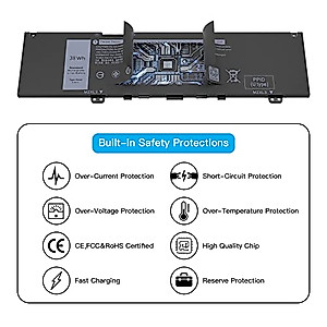 F62G0 Battery 11.4V 38Wh 39DY5 F62GO Laptop Replacement for Dell Inspiron 13 7000 7373 7370 7386 2-in-1 7380 5370 P83G P83G001 P91G P91G001 P87G P83G002 P87G001 Vostro 5370 0RPJC3 039DY5 RPJC3 0F62G0