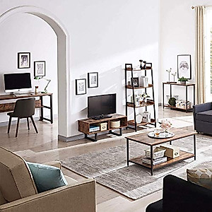 AMOAK Computer Desk 47" with Bookshelf, Office Desk, Writing Desk, Wood and Metal Frame, 1.18in (3cm) Thickened Desktop, Industrial Style, Study Table for Home Office, Retro Brown