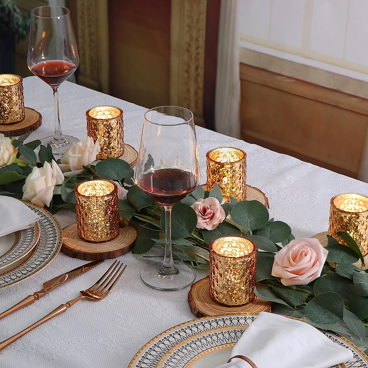 NITIME 12pcs Gold Votive Candle Holders, Gold Candle Holders for Table Centerpiece, Mercury Glass Tealight Candle Holder for Wedding, Home Decor