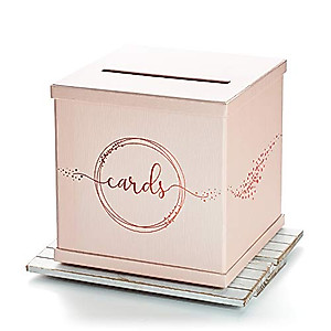 Hayley Cherie - Pink Gift Card Box with Rose Gold Foil Design- Textured Finish - Large Size 10" x 10" - For Wedding Receptions, Baby & Bridal Showers, Sweet 16, Birthdays, 21st Parties, Money