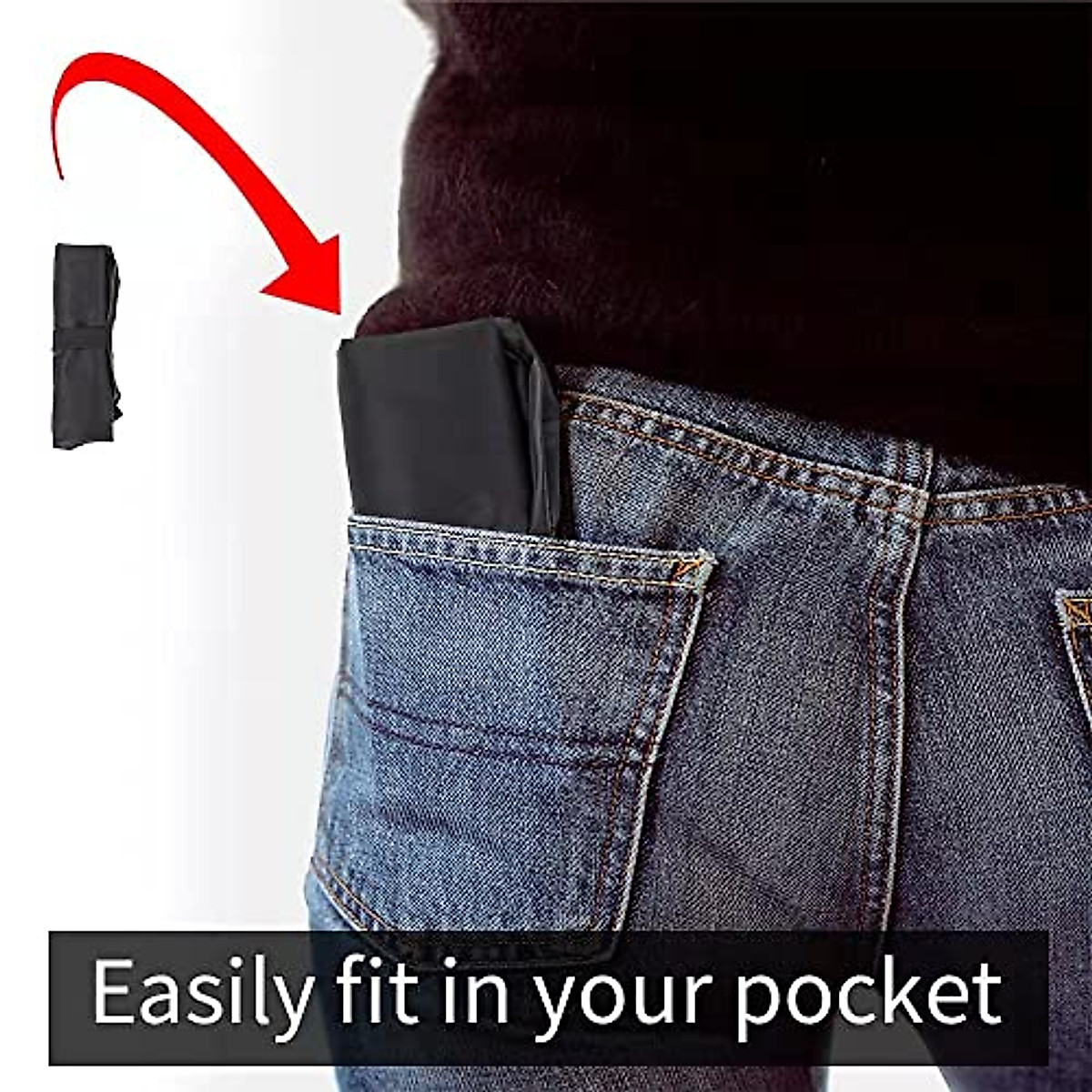 20 Pack Durable Folding Large Kitchen Reusable Shopping Bags with Handles Bulk, Aricsen Recycle Foldable Grocery Heavy Duty Washable into Pocket Lightweight Portable Nylon Tote, Polyester Cloth, Black