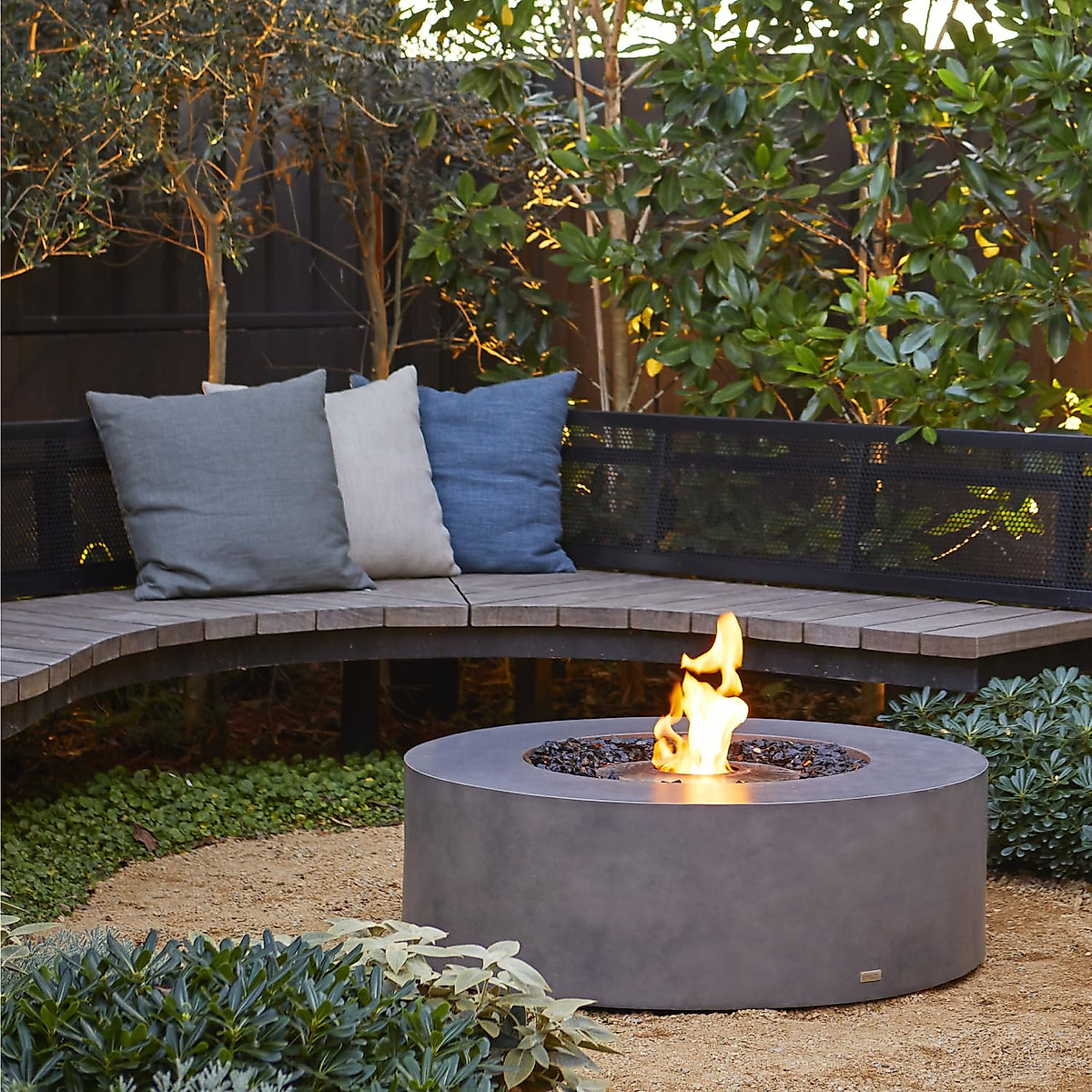 Eco Smart | ARK 40 Fire Pit Table | Bone Color | Ethanol Black Stainless Steel Gas Burner | Elegant Curved Design with Versatile Wide Lip | Complements Any Decor and Setting
