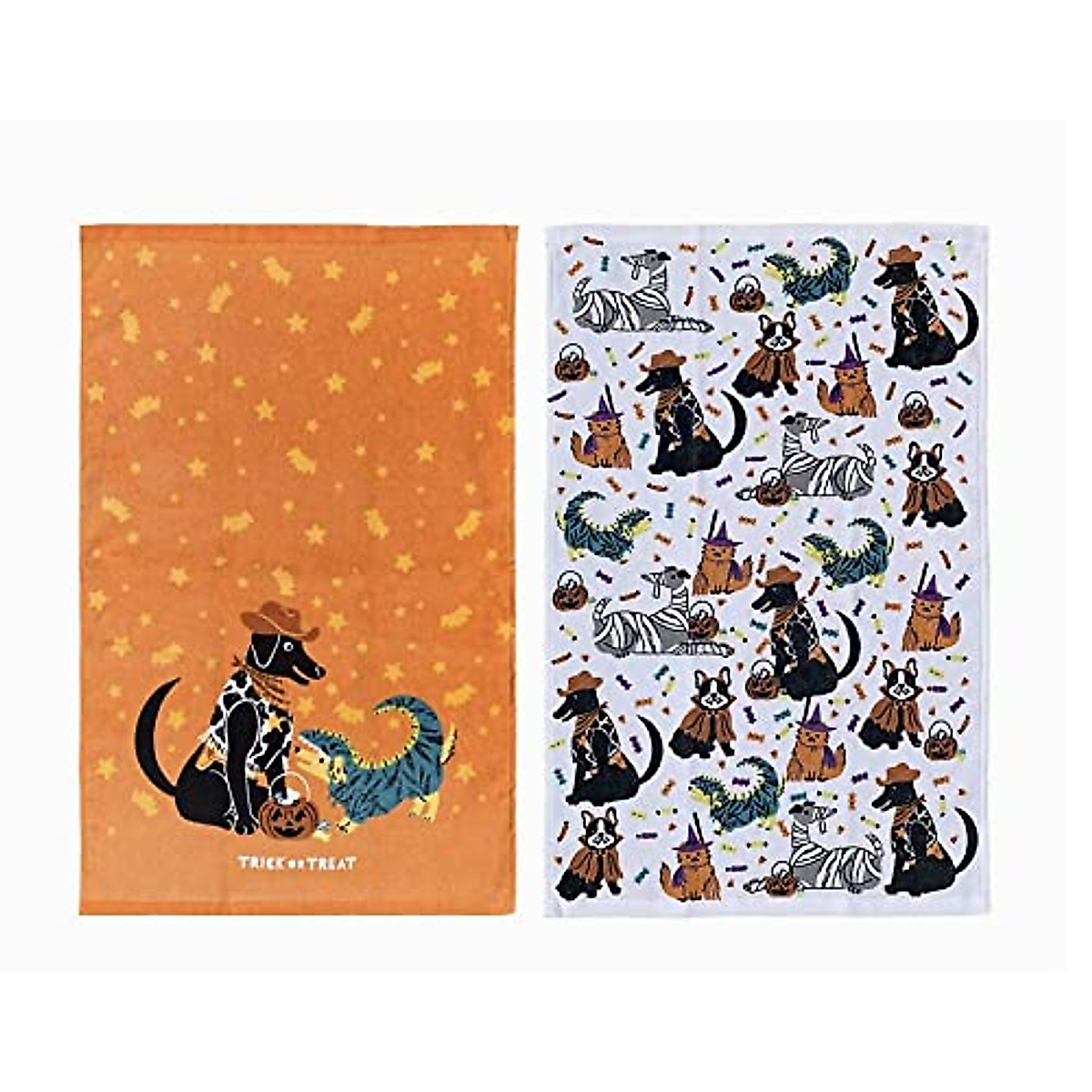 "Tricks for Treats" Halloween Puppy Dog Kitchen Towels, Set of 2