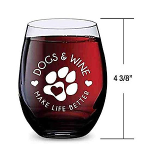 GSM Brands Stemless Wine Glass for Dog Lovers (Dogs and Wine Make Life Better) Made of Unbreakable Tritan Plastic and Dishwasher Safe - 16 ounces