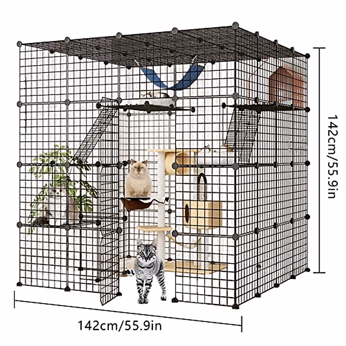 Old Tjikko Large Cat Cage,Indoor Cat Playpen,Metal Wire Kennels Crate,Small Animal Cages for Kitten Guinea Pig, Bunny and Chinchilla Ideal for 1-3 Cats with 2 Platforms Beds and 2 Ladders