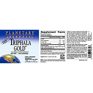 Planetary Herbals Triphala Gold 550mg Cleanser & Tonifier Extra Strength Ayurvedic - 120 Veggi Caps