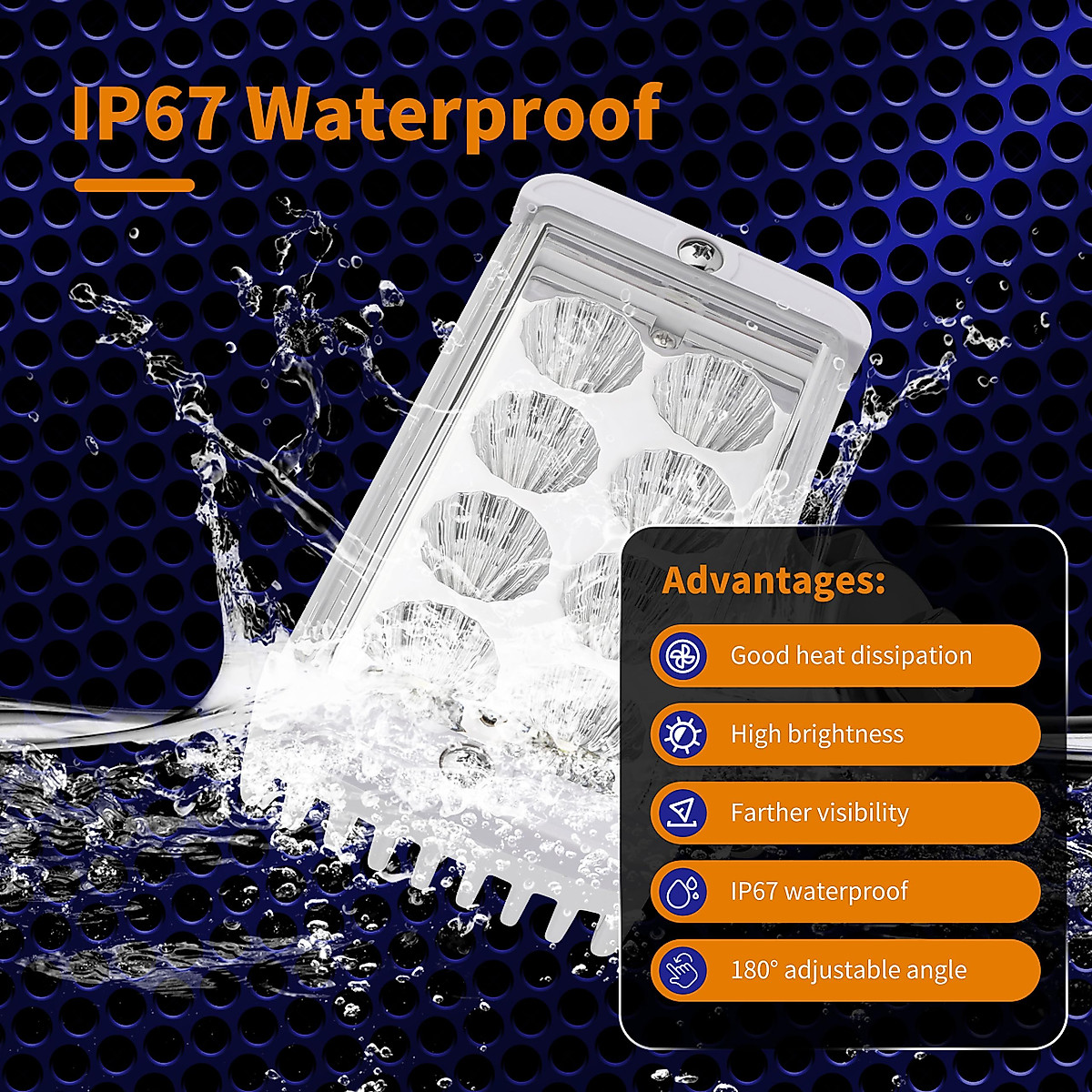 RVZONE Dual Color Led Boat Lights IP67 Waterproof LED Marine Spreader Light Deck/Dock Marine Lights Boat Deck Flood Beam Led Boat Light Bar for Night Fishing (White Housing, White & Blue)