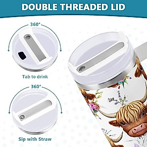 RPLIFE Cute Highland Cow Stainless Steel Coffee Tumbler, Insulated Cup with Straw, Tumbler for Men