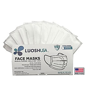 Luosh White Face Masks Disposable Made in USA - ASTM Level 3 Masks with Filter PFE99%, Paper masks, 3 Ply Face Masks for Adult 50 Pack (Adult, White)