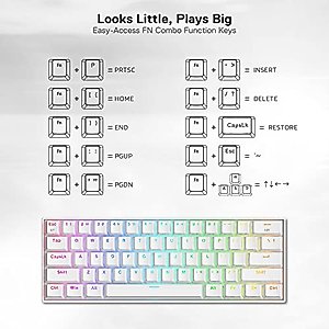 Redragon K530 Pro Draconic 60% Wireless RGB Mechanical Keyboard, BT/2.4Ghz/Wired 3-Mode 61 Keys Compact Gaming Keyboard w/Hot-Swap Socket, Free-Mod Plate Mounted PCB & Clicky Blue Switch
