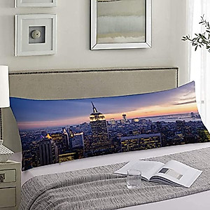 AIRMARK Body Pillow Cover,New York City Skyline with Skyscrapers at Sunset Printed Long Pillow Cases Protector with Zipper Decor Soft Large Covers Cushion for Beding,Couch,Sofa,Home Gift 20"x54"