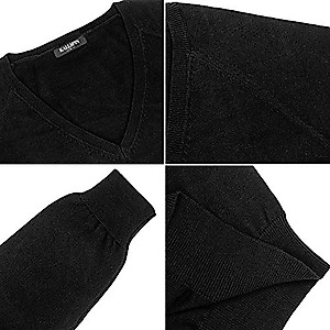 Kallspin Women's 100% Cotton Sweater Pullover Relaxed Fit V Neck Long Sleeve Fashion Knitted Jumper (Black,Medium)