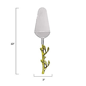 2 Piece leaf (twig) Cake Server Cake Knife and Serving Spatula Set Gold Leaf Design, Stainless Steel and Brass Two Tone Ideal for Weddings, Party's, Elegant Events (Gold)