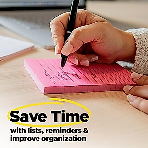 Post-it Super Sticky Lined Notes, 4 Sticky Note Pads, 4 x 6 in., School Supplies, Office Products, Sticky Notes for Vertical Surfaces, Monitors, Walls and Windows, Energy Boost Collection