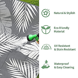 GENIMO Outdoor Rug 8' x 10' Waterproof for Patios Clearance, Reversible Plastic Straw Camping Rug Carpet, Large Area Rugs Mats for RV, Picnic, Backyard, Deck, Balcony, Porch, Beach, Grey&White