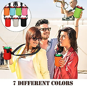 Dingion 7 Pieces 12oz Standard Can Sleeves with Shoulder Strap Covers Slim Insulated Beer Holder Non Slip Neoprene Colored Thermocoolers Insulators for Drink Beverage Cup, Colors