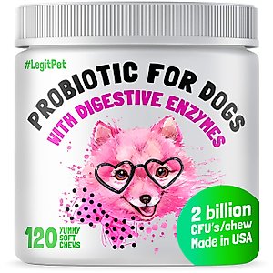 Probiotics for Dogs Natural Digestive Enzymes Prebiotics for Allergy Itch Relief Gut Flora Coprophagia Bowel Support Treatment Anti Diarrhea for Dogs Pet Health Immune System Support 120 Soft Chews