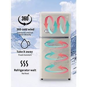 KRIB BLING 3.5 Cu.Ft Compact Refrigerator Mini Fridge with Freezer,7 Level Adjustable Thermostat Removable Shelves Small Refrigerator for Office Dorm Apartment White, Cream (KB02 FLS-80-CREAM)