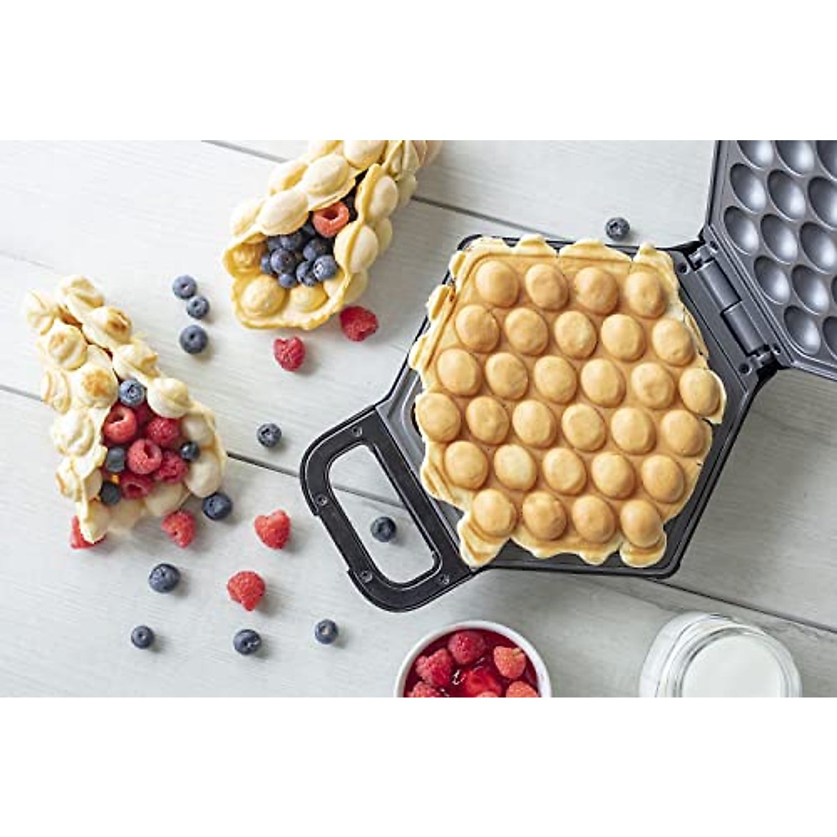 Bubble Waffle Maker - Electric Non stick Hong Kong Egg Waffler Iron Griddle w/ Ready Indicator Light - Ready in under 5 Minutes- Free Recipe Guide Included, Make Delicious Waffle Ice Cream Cones, Gift