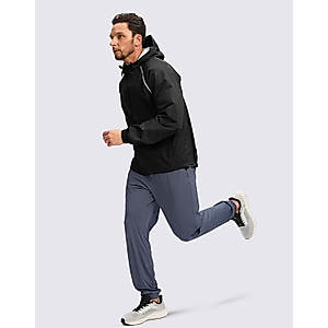 Men's Cycling Rain Jackets Waterproof Running Windbreaker Hooded Reflective Bike Hiking Biking Windproof Bicycle Riding(Black,XL)