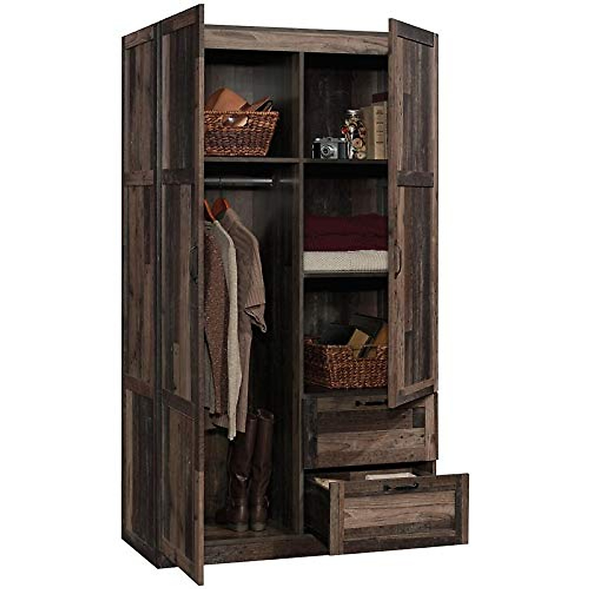 Sauder Select Engineered Wood Wardrobe Armoire in Rustic Reclaimed Pine/Brown