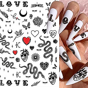 6 Sheets Snake Nail Art Stickers,Black Skull Goth Nail Decals 3D Self Adhesive Nail Art Supplies Halloween Gothic Punk Horror Nail Stickers Designer DIY Charms Decor Nail Art Accessories Decals