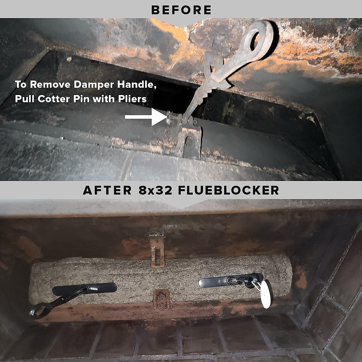 Flueblocker for 8"X32" Chimney Flue – Chimney Sheep Fireplace Draft Stopper Plug Replacement Damper Fireplace Tool – Better Than Inflatable Pillow or Balloon–Save Energy Block Odor & Debris