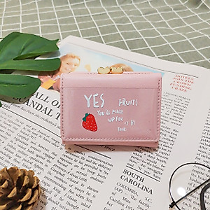 Loxepur Women Cute Fruit Print Wallet Tri-Fold Multi-card Coin Purse (Pink)