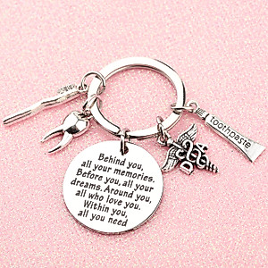 FEELMEM Dental Assistant Keychain Future Dentist Gift DA Graduation Gift Behind You All Memories Before You All Your Dream Inspirational Gift for Her (Assistant Keychain)