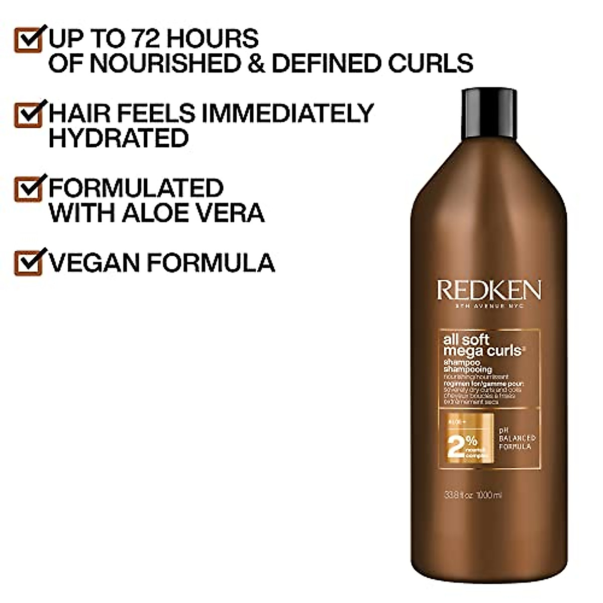REDKEN All Soft Mega Curls Shampoo | For Extremely Dry Hair | Sulfate Free Shampoo | For Curly & Coily Hair | Nourishes & Softens Severely Dry Hair | With Aloe Vera
