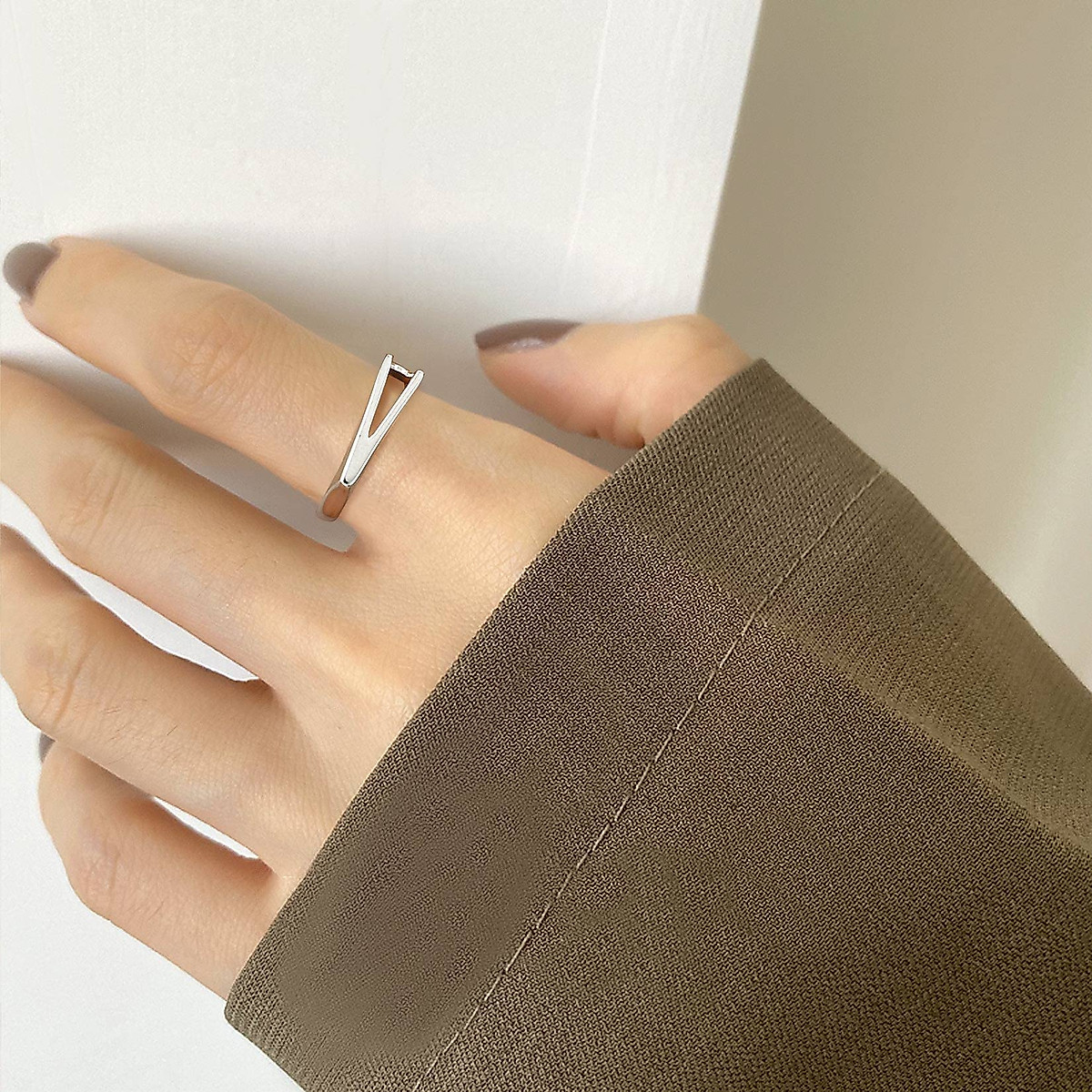 SILVERCUTE J Initial Ring Womens Cocktail Letter Ring S925 Stamped Adjustable Band Sterling Silver Sideways Initial Rings Stackable