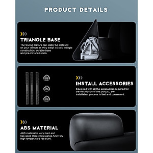 OCPTY Towing Mirror with Manual Adjusted Left Side Tow Mirror Compatible with 1994-2001 for DODGE for Ram 1500 1994-2002 for DODGE for Ram 2500 3500 Truck with Black Housing