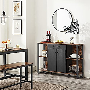 VASAGLE Buffet Cabinet, Kitchen Sideboard, Storage Organizer with Drawer, Shelves, Door, for Living Room Hallway, Rustic Brown and Black ULSC103B01