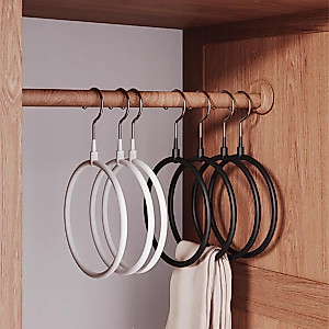 Joyindecor Belt/Scarf Hangers for Closet - 8 PCS Nonslip Space Saving Steel Tie Rings Holder Organizer for Neckties, Shawls Scarves, Veils, Pashminas Display(8 Pack, Black)