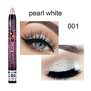 Go Ho 2PCS Silver&White Eyeshadow Sticks,Shimmer Eyeshadow Easy-to-apply,Highlighter Makeup Long Lasting Eye Shadow Pen,01 White & 10 Sliver